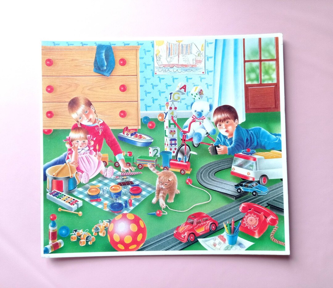 80s Vintage School Wall Poster Rigid Cardboard Kids Play in Room - Etsy