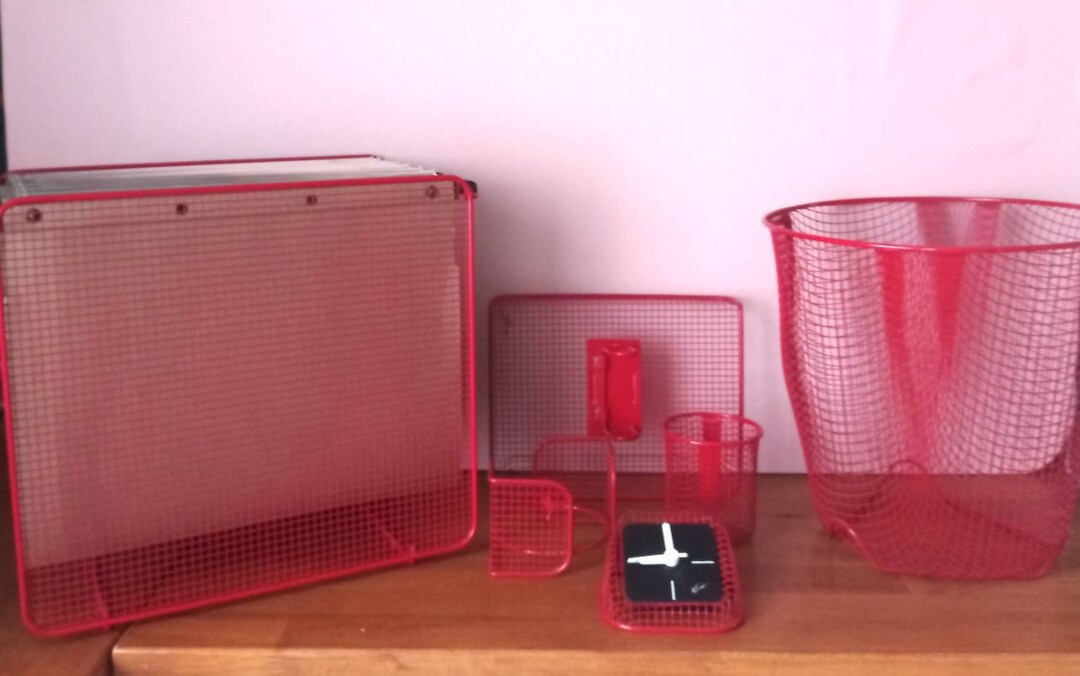 Vintage 80s 90s Set of 6 Red Metal Desk Accessories - Etsy