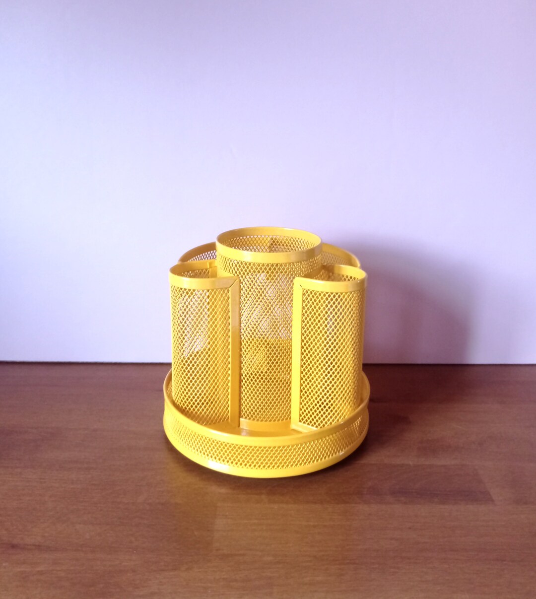 Vintage 80s Rotating Desk Organizer Storage 8 Compartments in Yellow ...