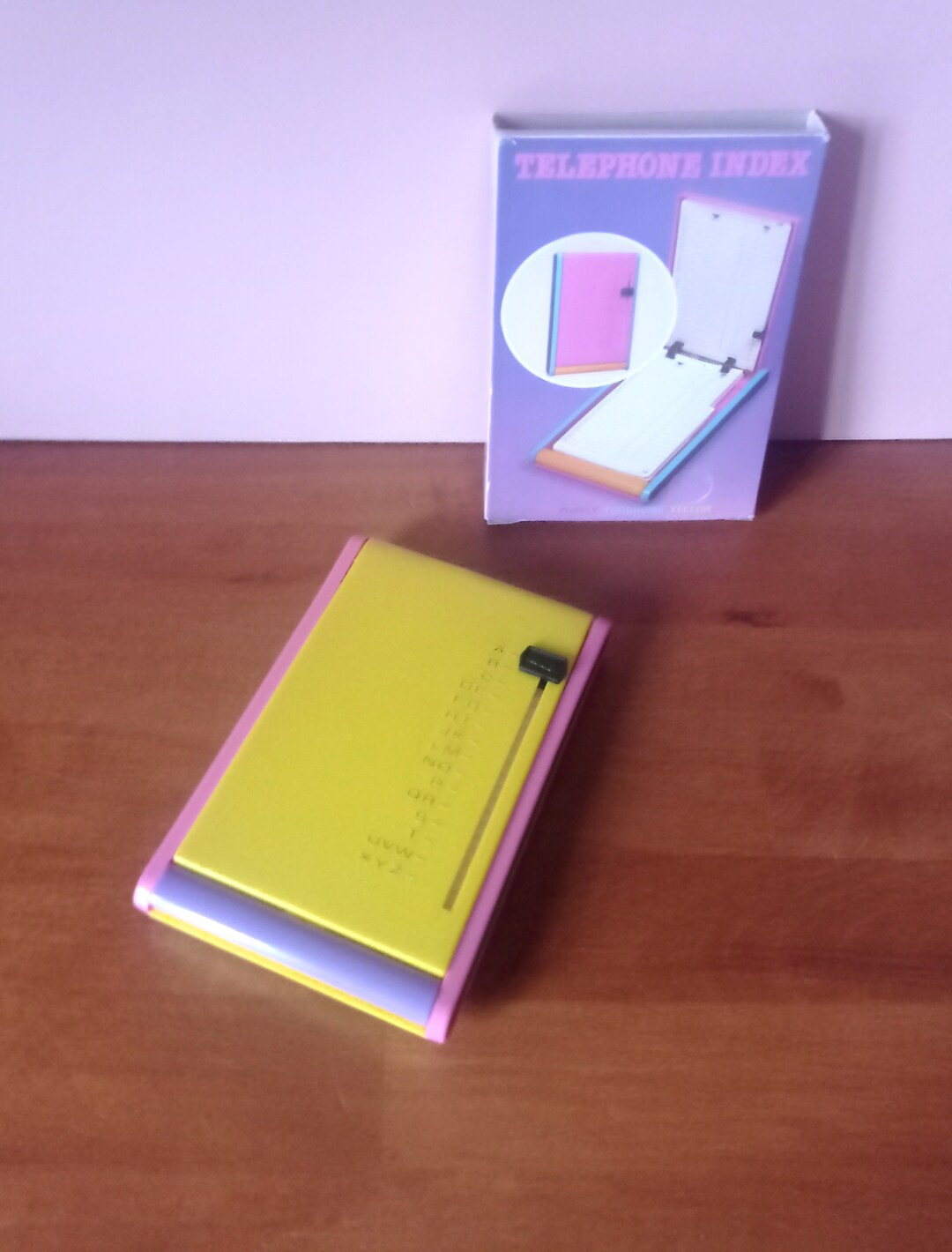 Vintage 80s NEW Telephone Index Directory in Yellow Purple and Pink ...