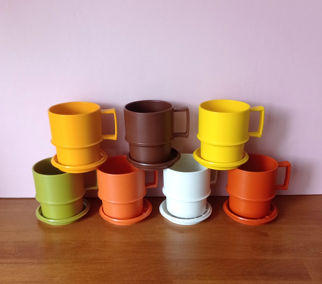 Vintage 80s Tupperware Mug Cup With Saucer Plastic Lid Choice of Colors ...