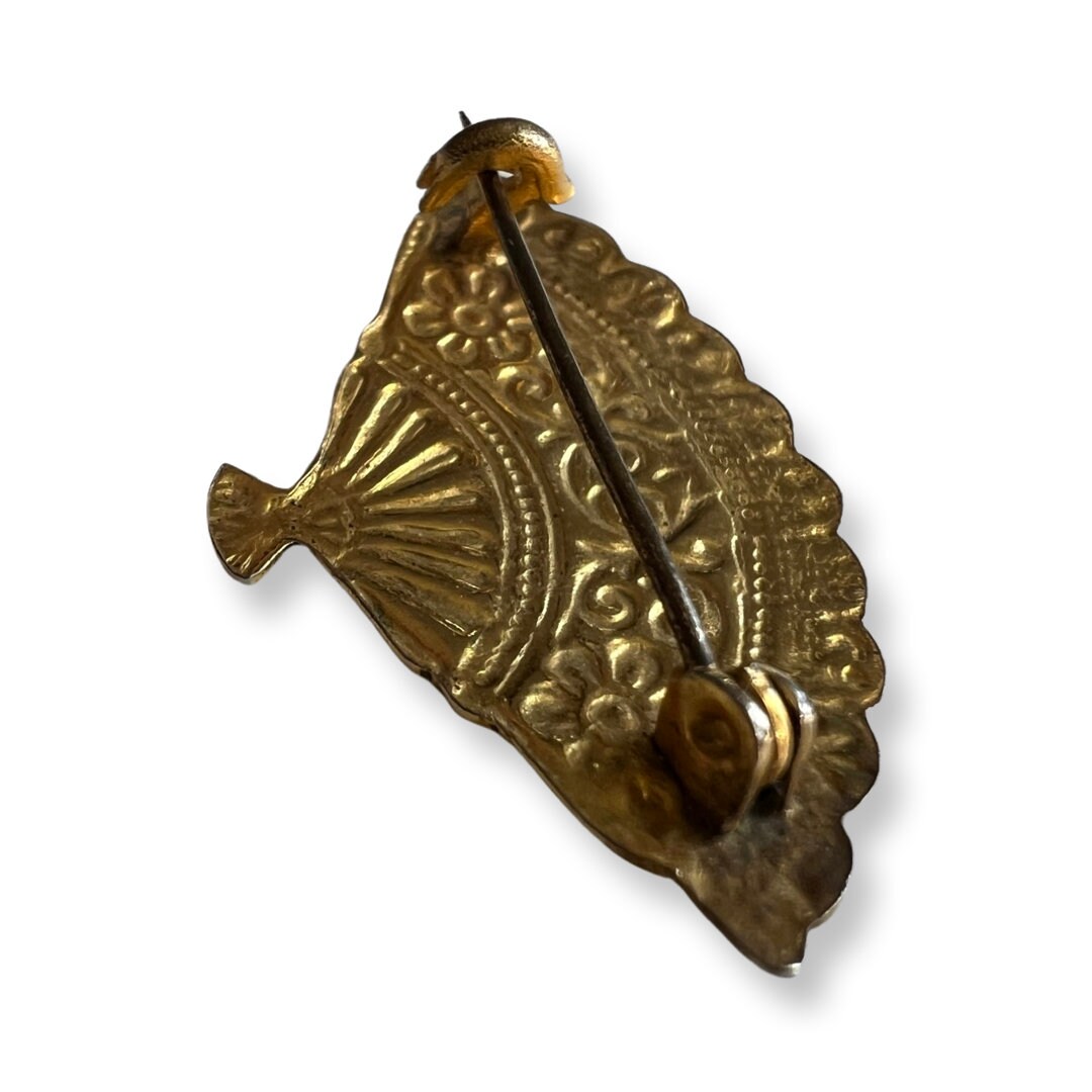 Vintage Spain Damascene Fan Ladies Brooch Pin Spanish European Souvenir ...