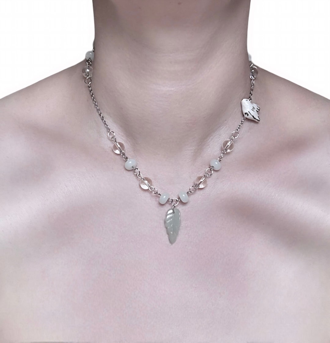 Silver Chain Necklace With Clear Glass Beads, Glass Abacus Beads, a ...