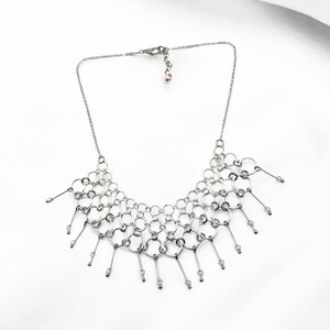 Draped Silver Chain Mail Necklace With Glass Beads and Silver O Rings ...