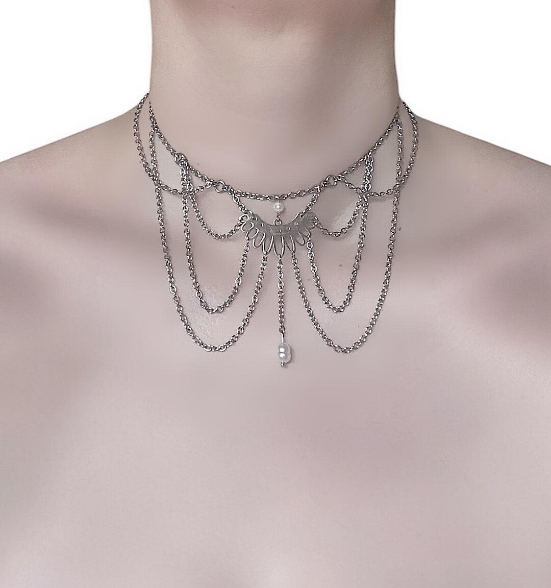 Ethereal Silver Draped Chain Necklace - Etsy