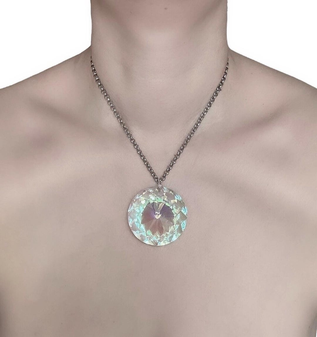 Large Glass Prism Pendant O Link Chain Necklace - Etsy