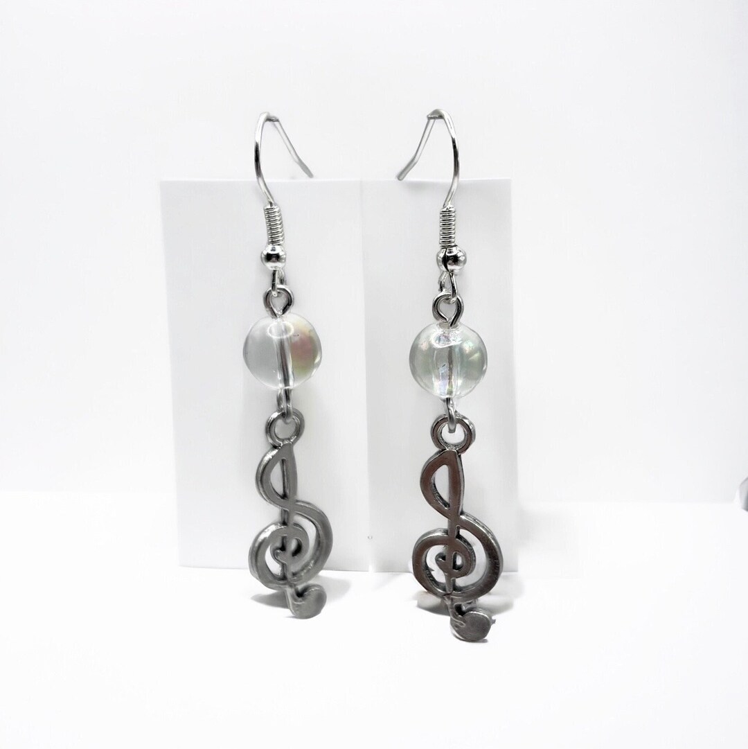 Treble Clef Earrings With Crystal Rainbow Plated Glass Beads - Etsy