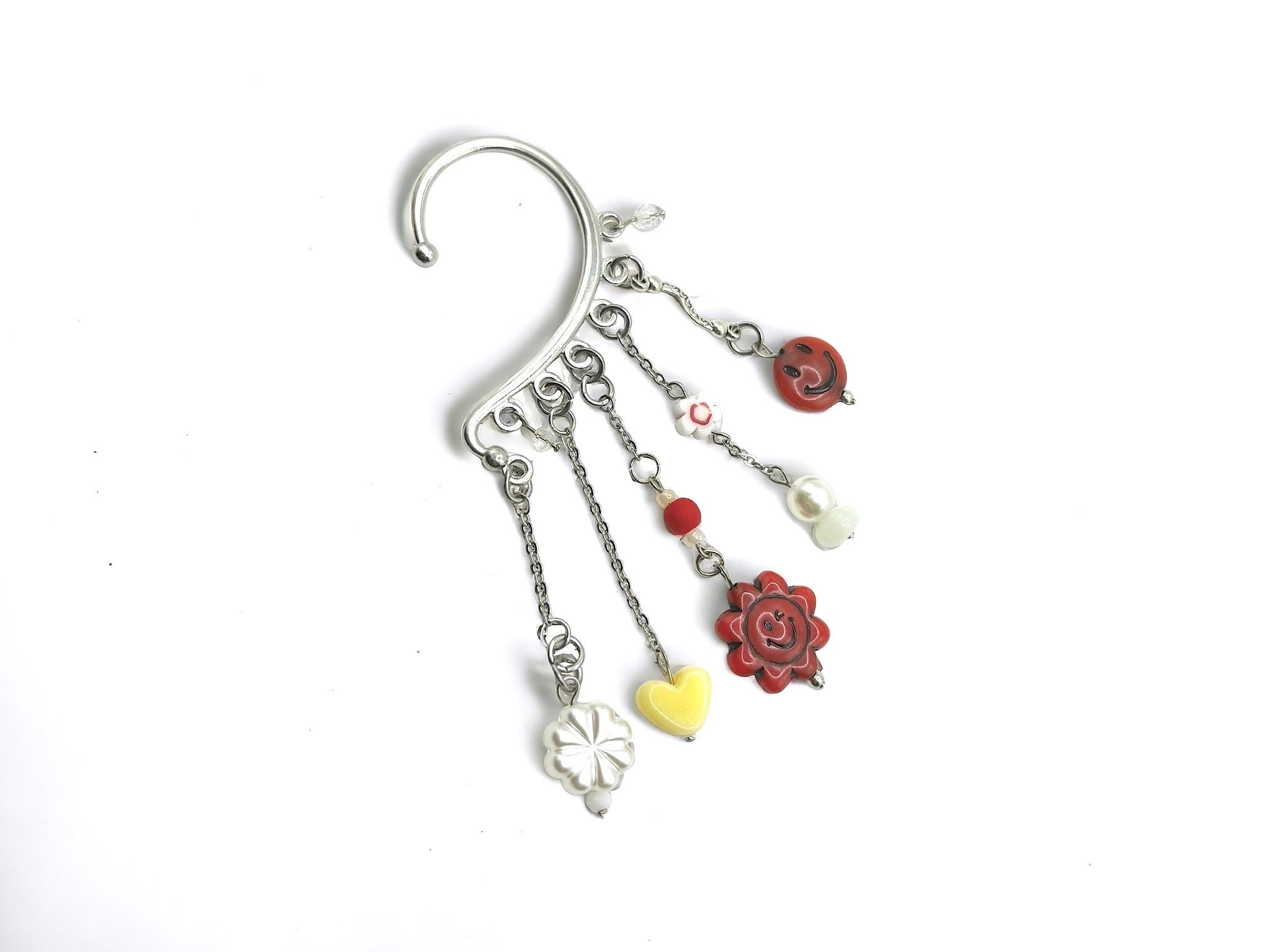 Ear Cuff Featuring Hearts, Smiley Faces, Glass Beads and Faux Pearls ...