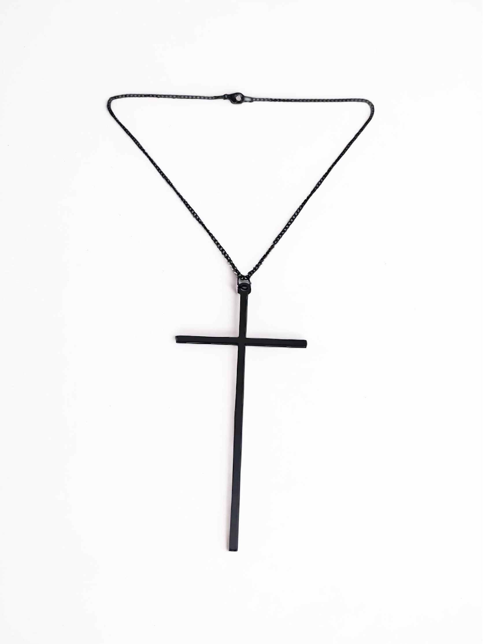 Black Chain With a Large Black Cross Religious Inspired - Etsy