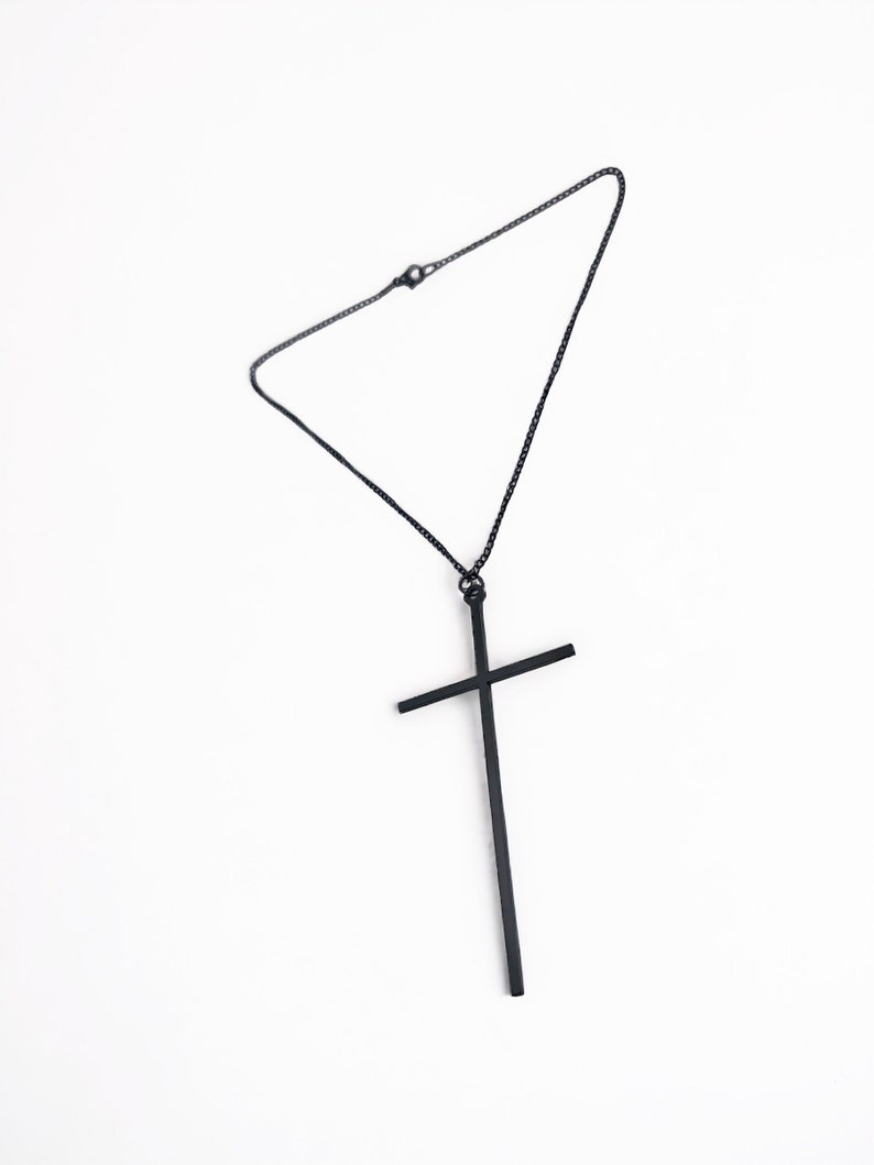 Black Chain With a Large Black Cross Religious Inspired - Etsy