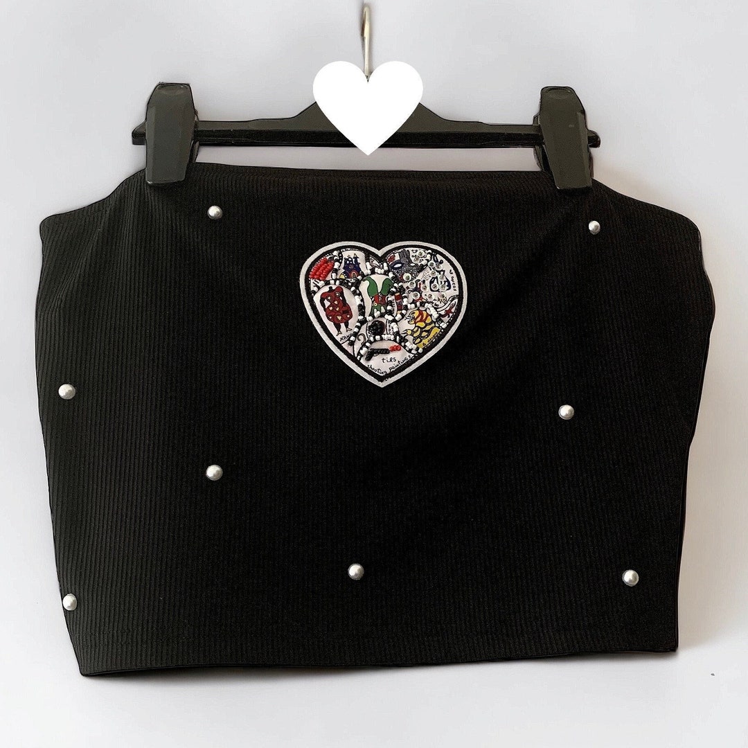 Black Tube Top Embellished With an Arty Heart Motif and Faux Pearls - Etsy