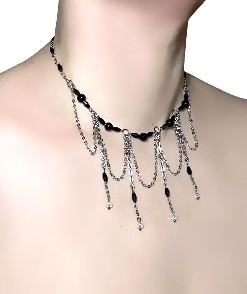 Gothic Draped Chain Necklace – Black Bead Dark Romance - Etsy