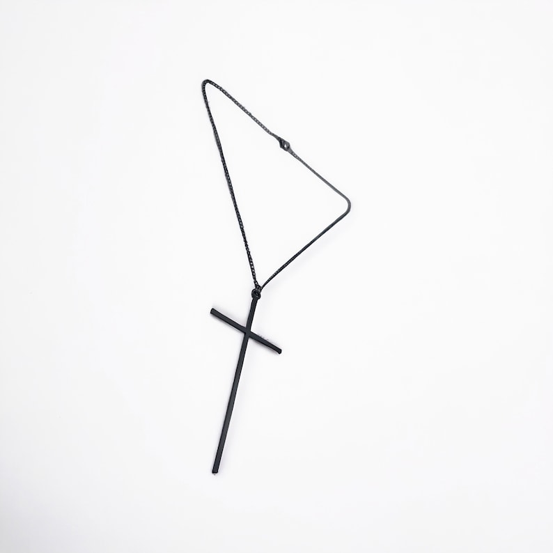 Black Chain With a Large Black Cross Religious Inspired - Etsy