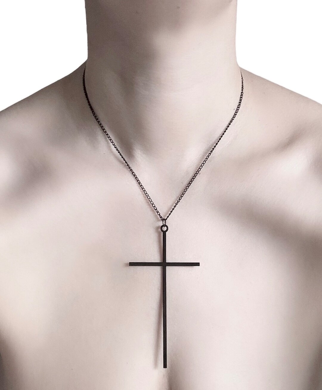 Black Chain With a Large Black Cross Religious Inspired - Etsy