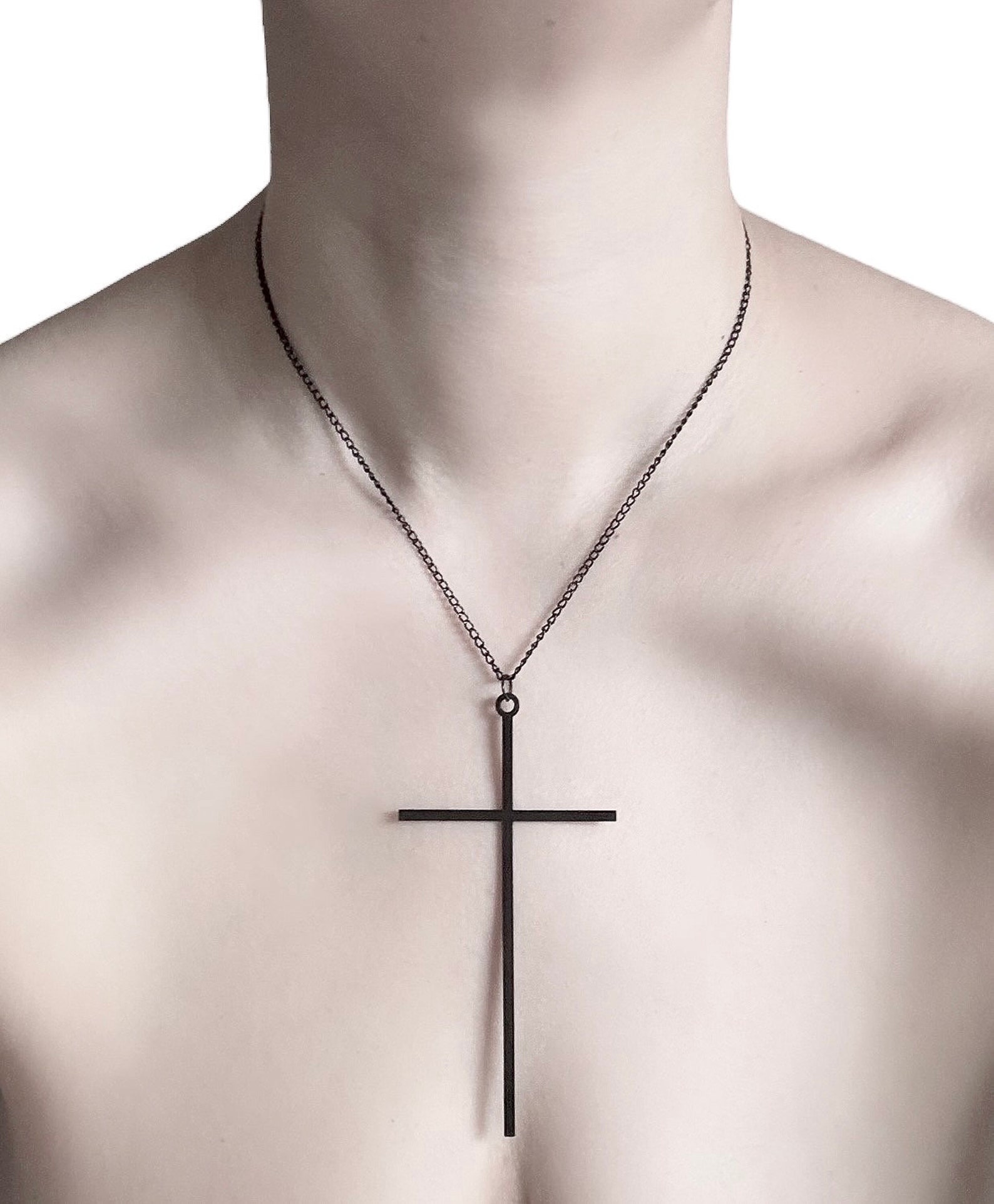 Black Chain With a Large Black Cross Religious Inspired - Etsy