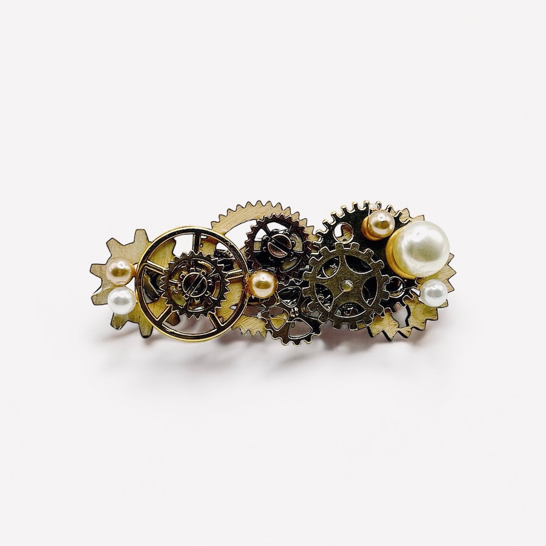 Gold Cog and Pearl Hair Clip - Etsy