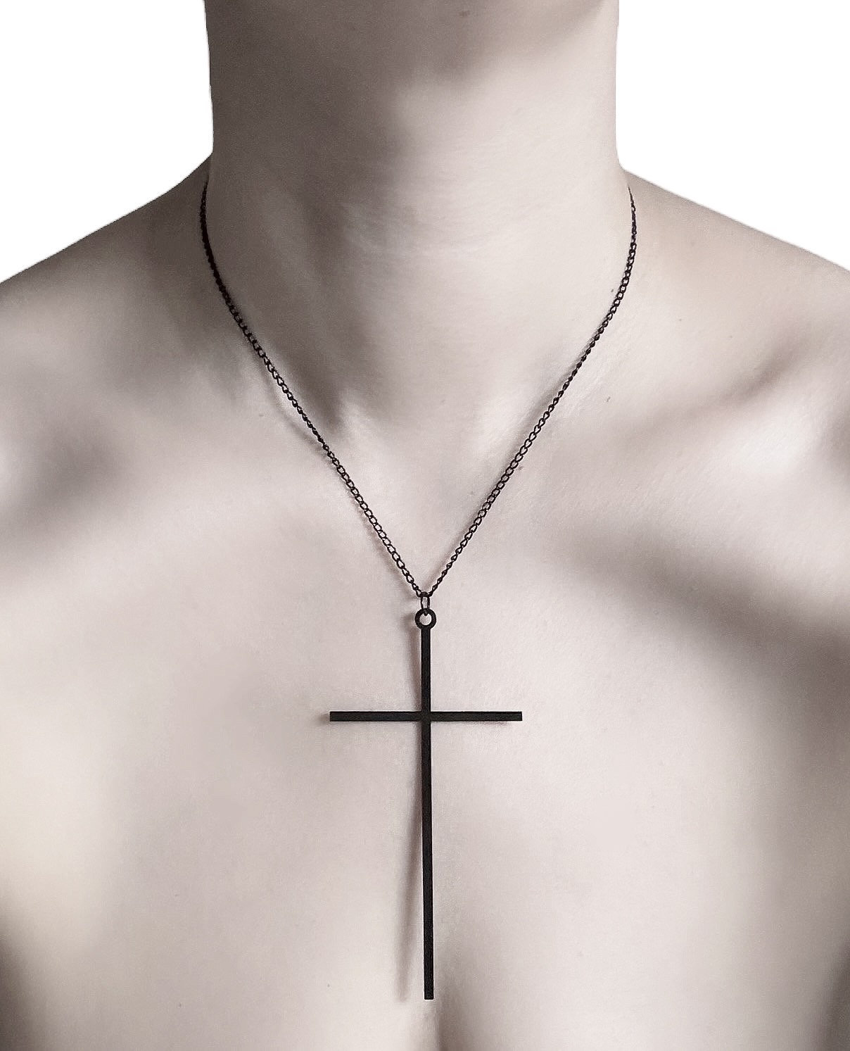 Black Chain With a Large Black Cross Religious Inspired - Etsy