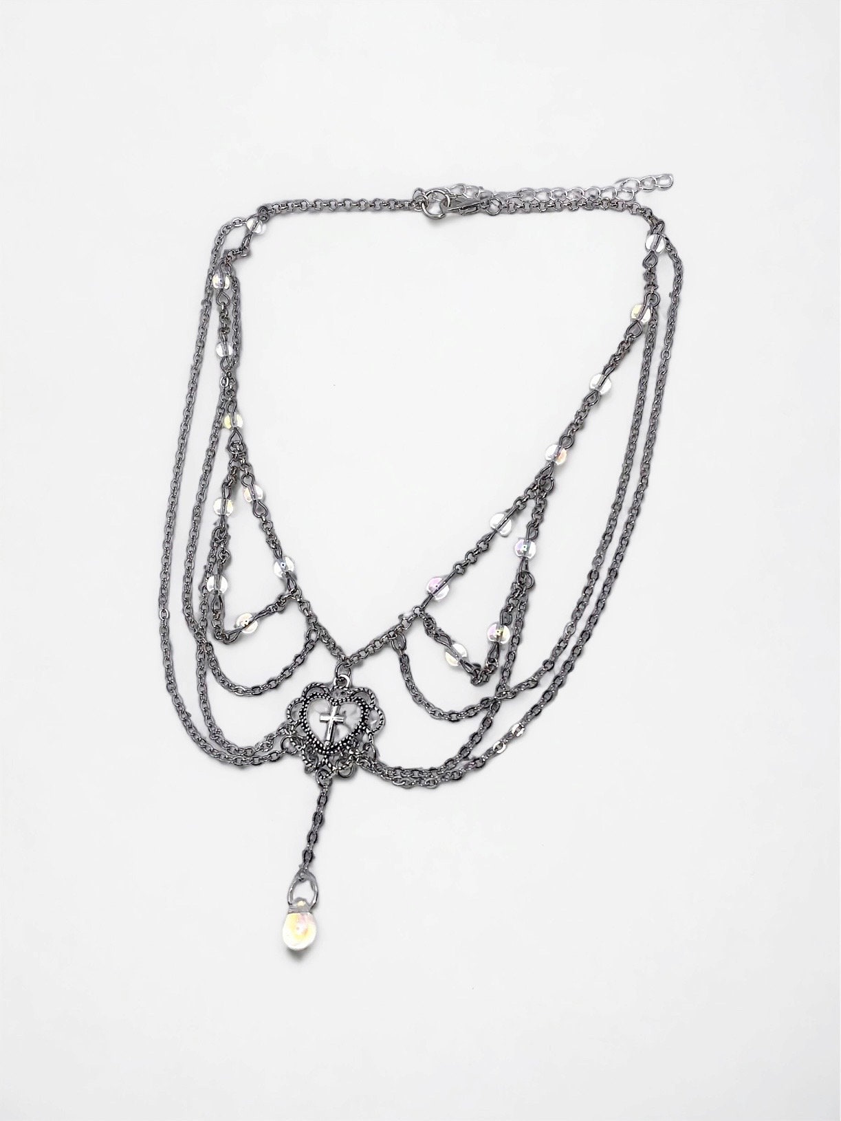 Silver Draped Chain Necklace With Iridescent Glass Beads a - Etsy