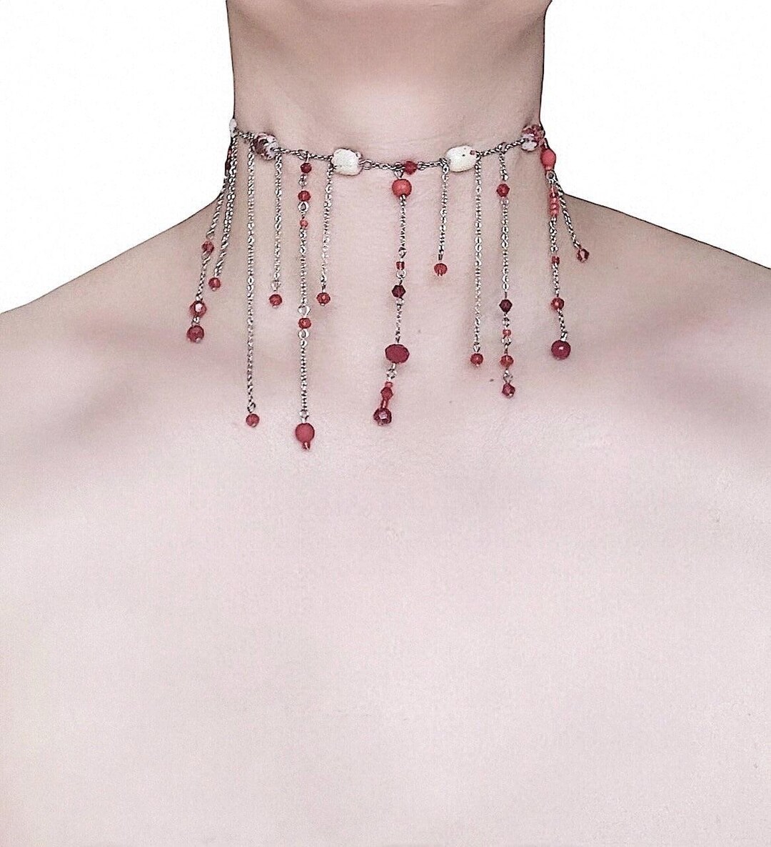 Red Blood Drop Choker With Red Glass Beads - Etsy