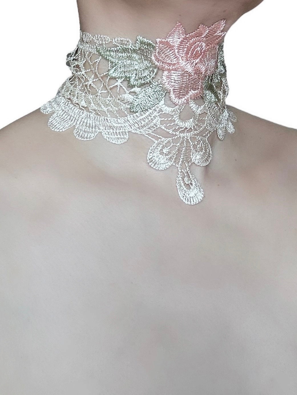 Victorian Embroidered Lace Rose Choker | Vintage Inspired - Etsy