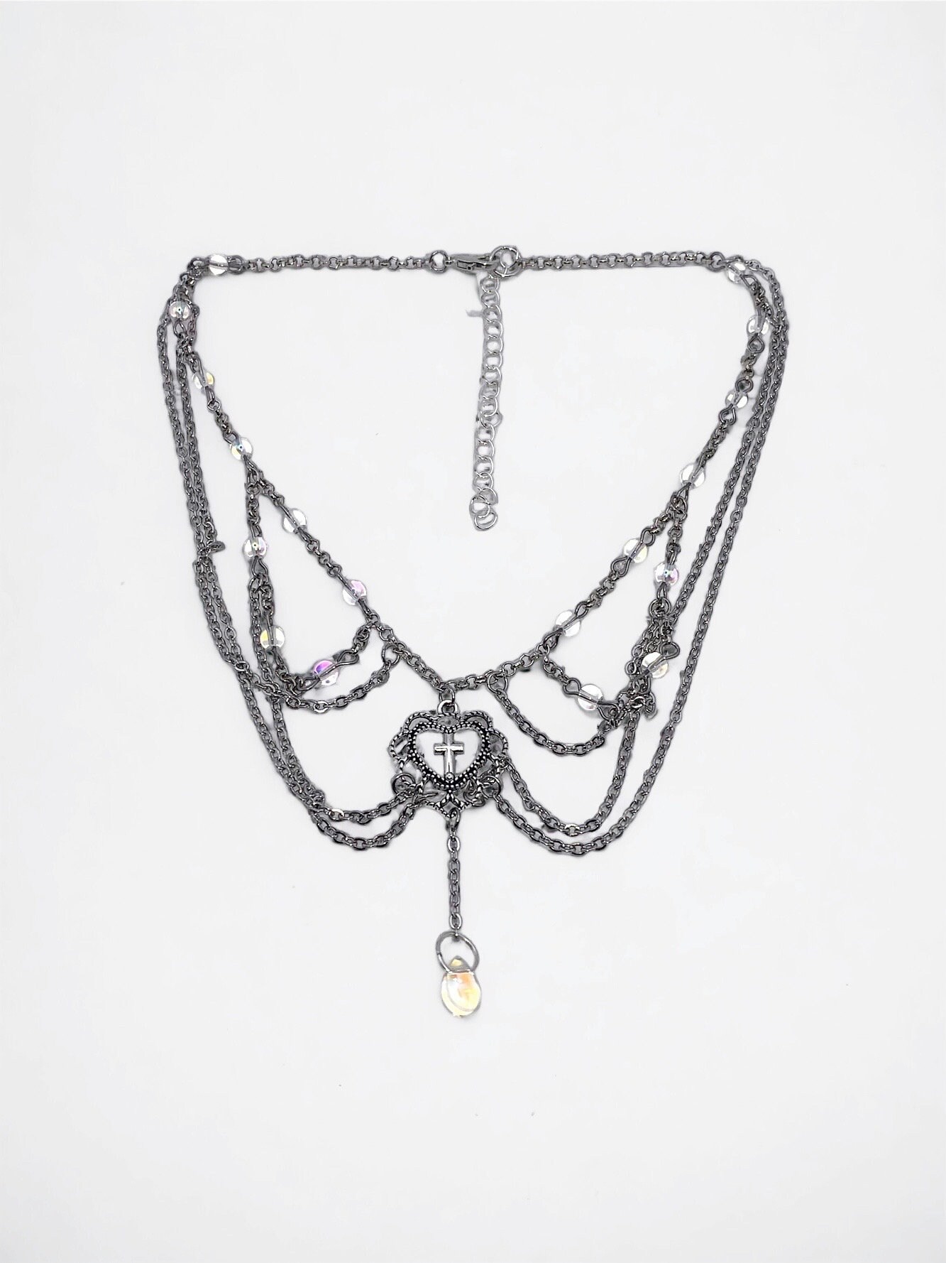 Silver Draped Chain Necklace With Iridescent Glass Beads a - Etsy