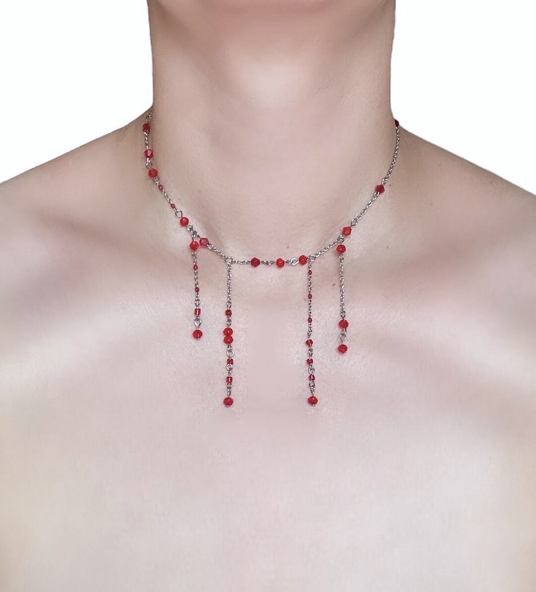 Crimson Blood Drop Necklace With Red Glass Beads - Etsy