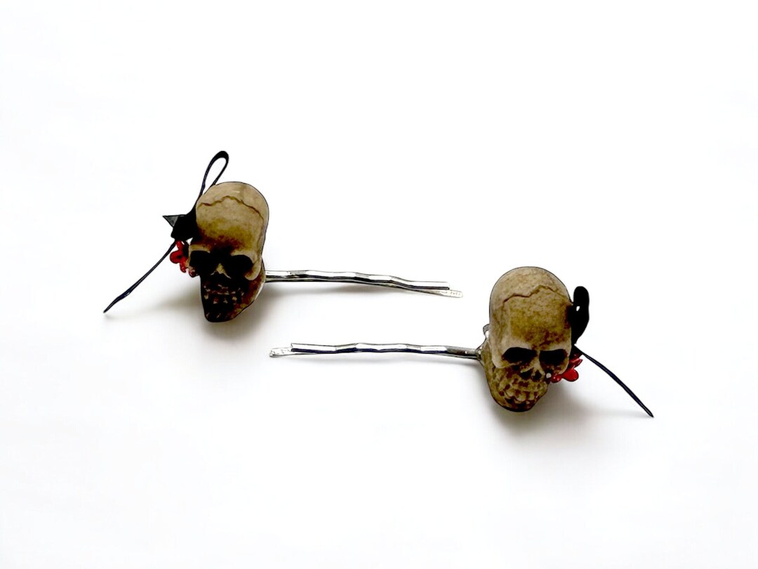 Skull Hair Clips With Roses and Bows - Etsy