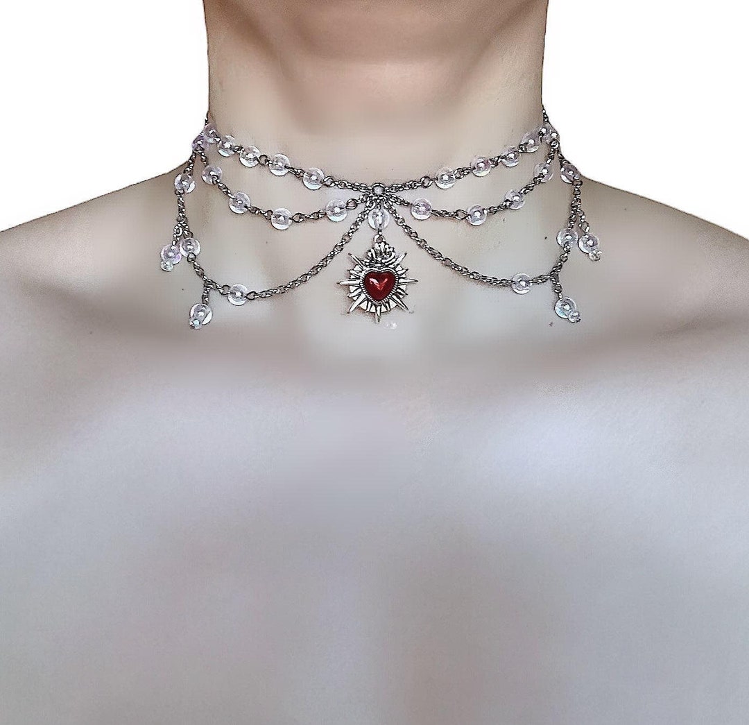 Crimson Heart Flame Draped Chain Choker - Etsy