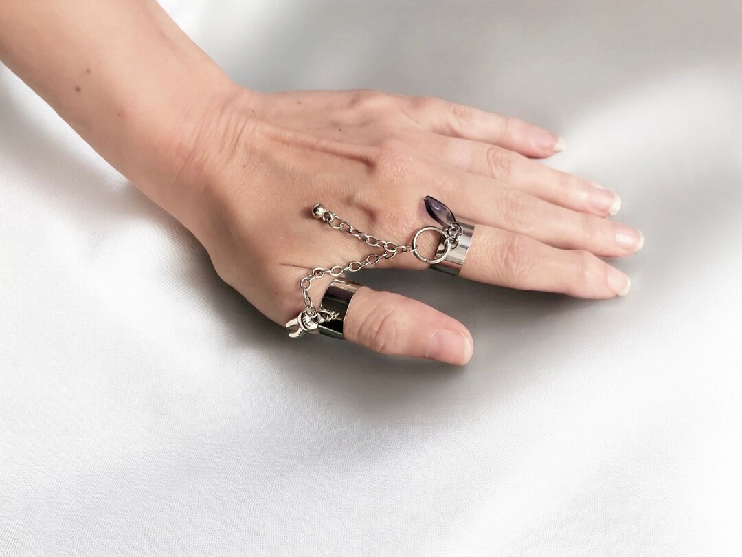 Silver Chained Cuff Ring - Etsy