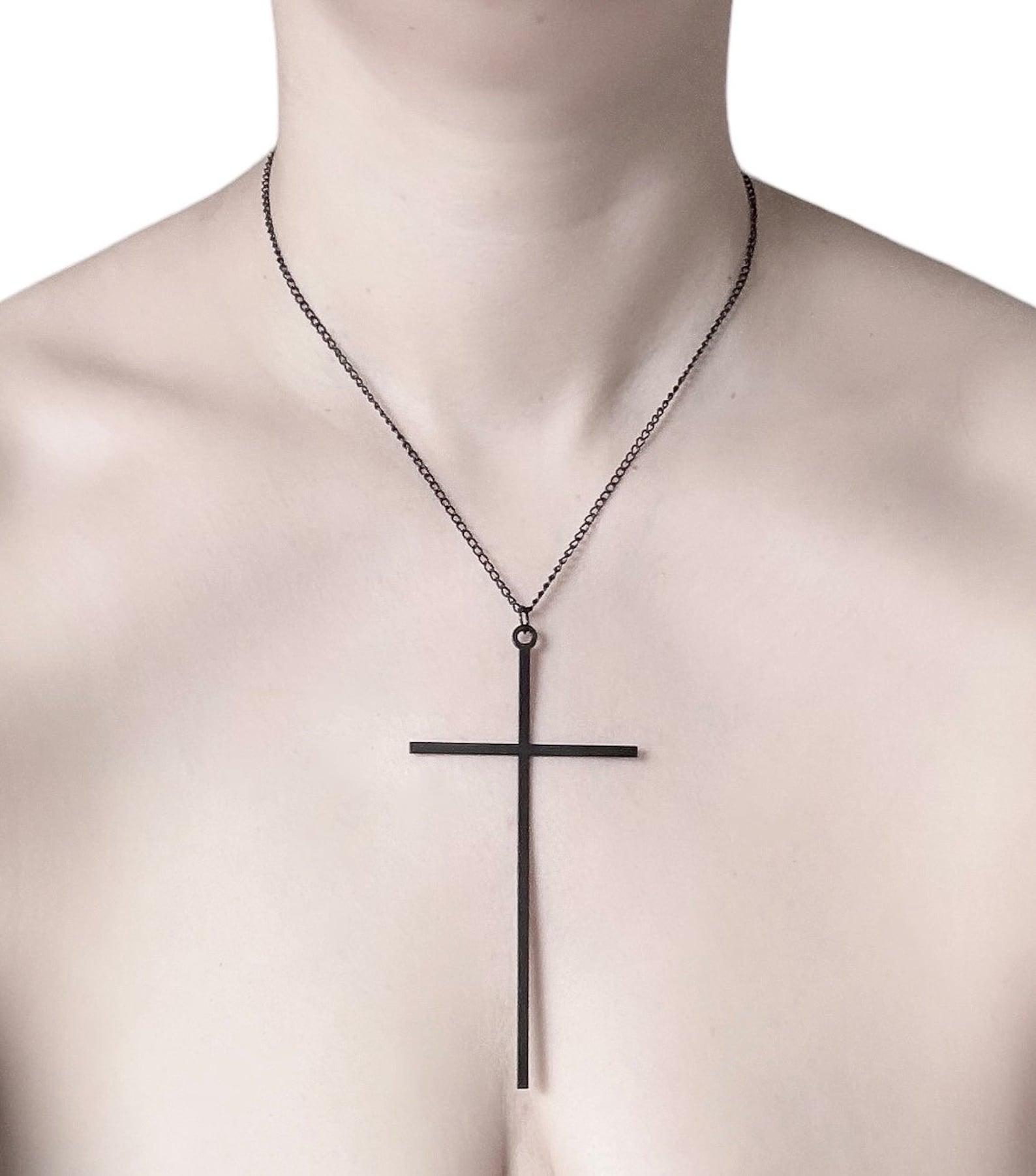 Black Chain With a Large Black Cross Religious Inspired - Etsy