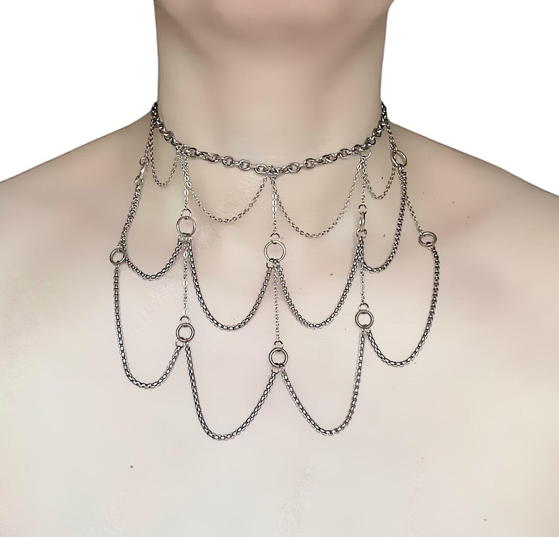 Chunky Silver Draped Chain Waterfall Choker - Etsy