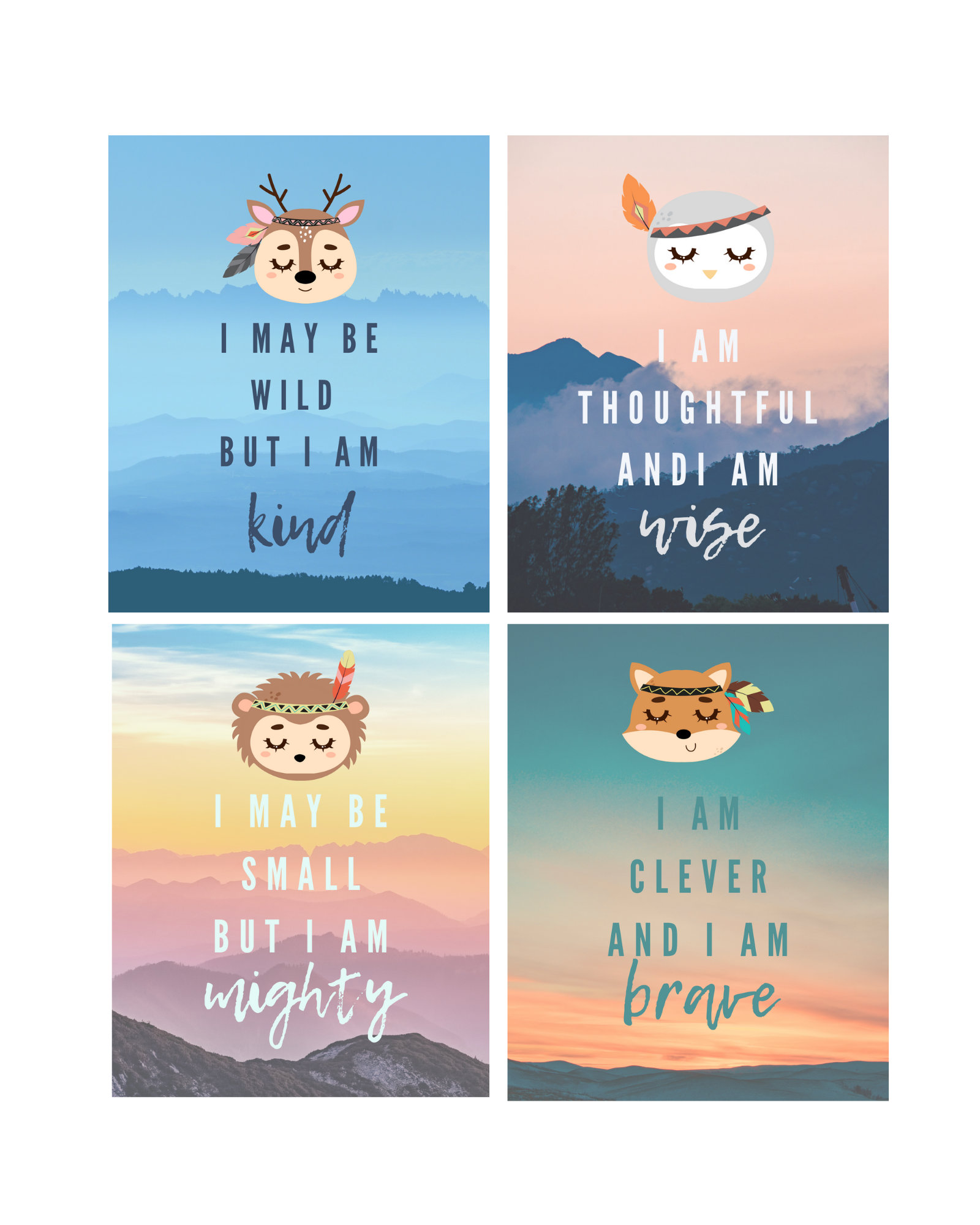 Woodland Animal Affirmation Poster Set: Hedgehog, Owl, Deer, Fox - Etsy