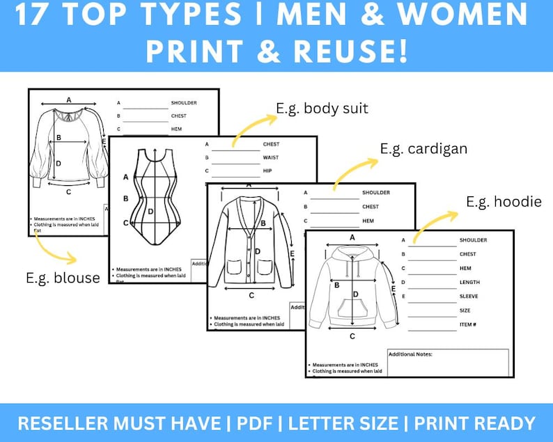 17 Tops Measurement Tool, Clothing Measurement Template, Clothing ...