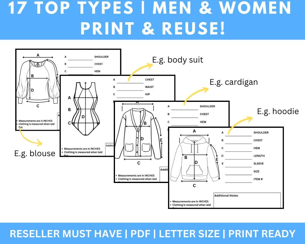 17 Tops Measurement Tool, Clothing Measurement Template, Clothing ...