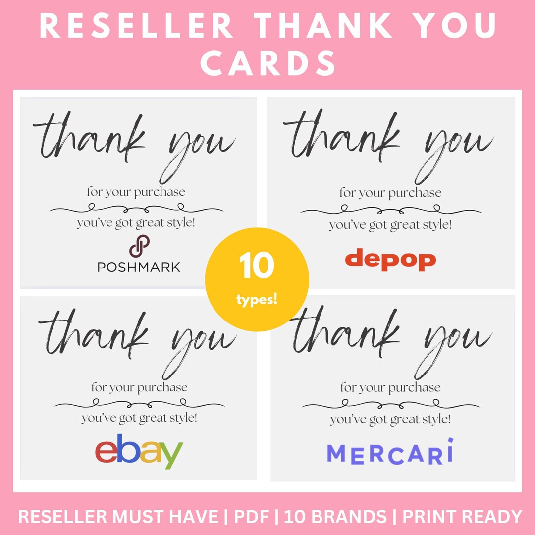 Thank You Note for Poshmark Ebay Resellers Thank You Card Mecari Thank ...