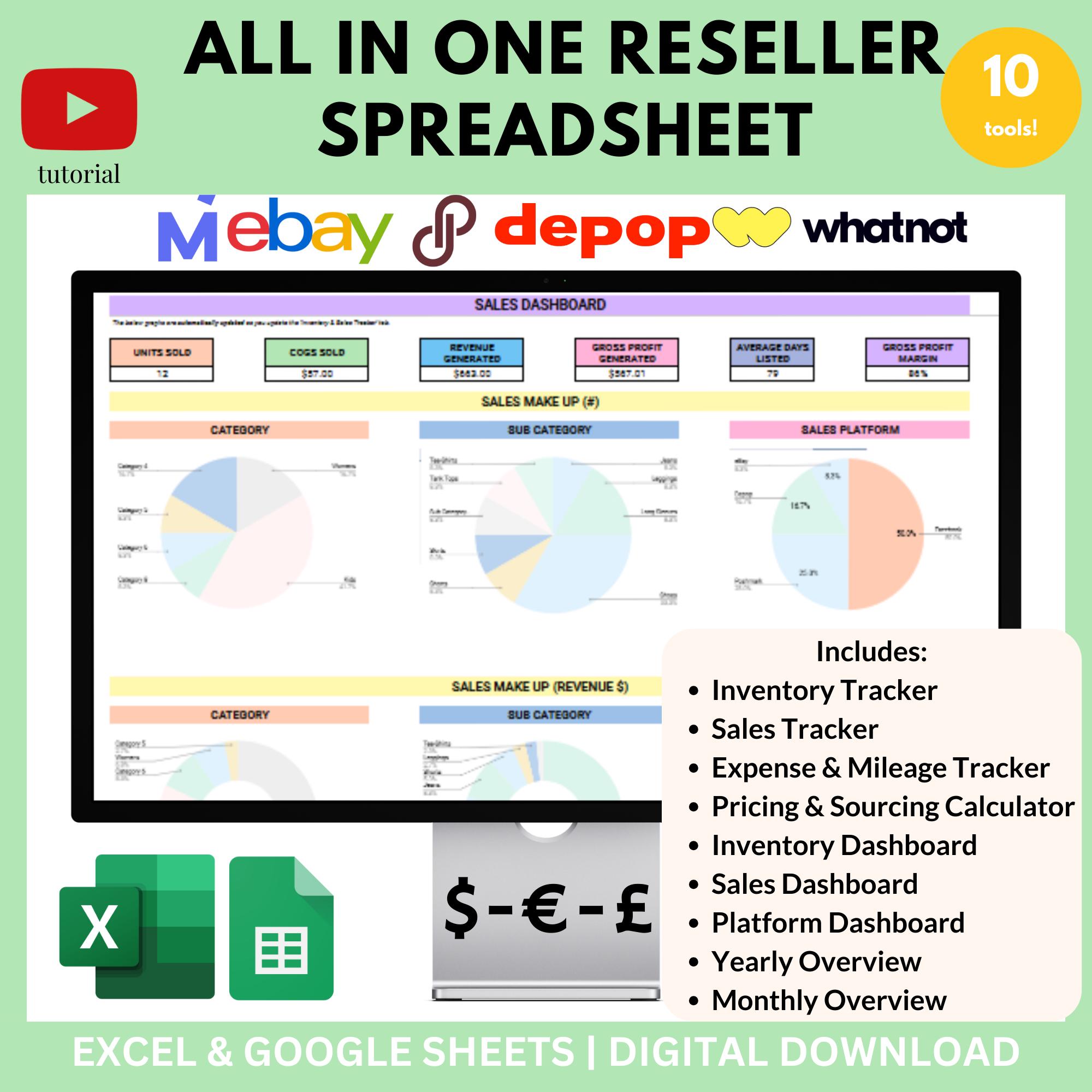 Reseller Spreadsheet, Spreadsheet for Resellers, Inventory Reselling ...