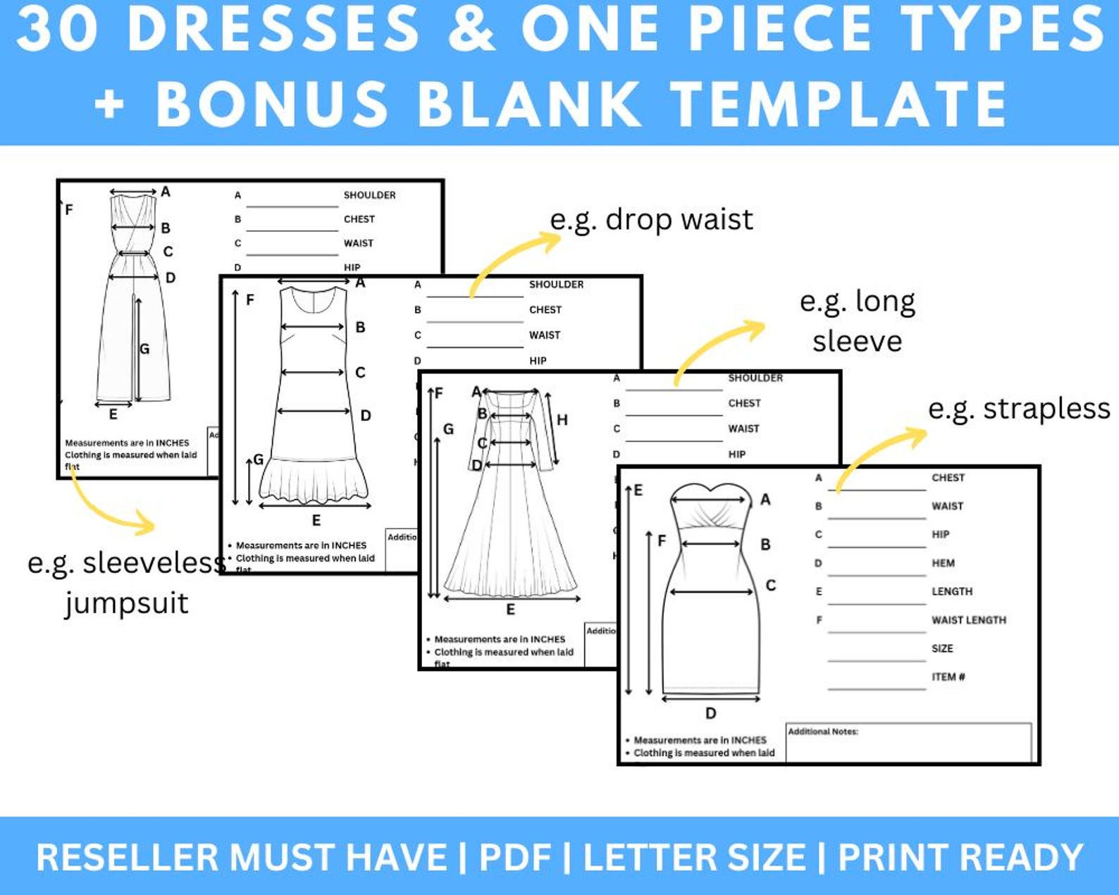 30 Dress Types Measurement Tool, Dress Measurement Guide, Dress ...