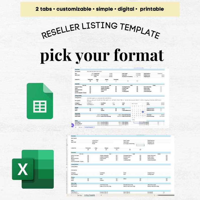 Reseller Listing Template, Ebay Listing, Reselling Listing Tracker ...
