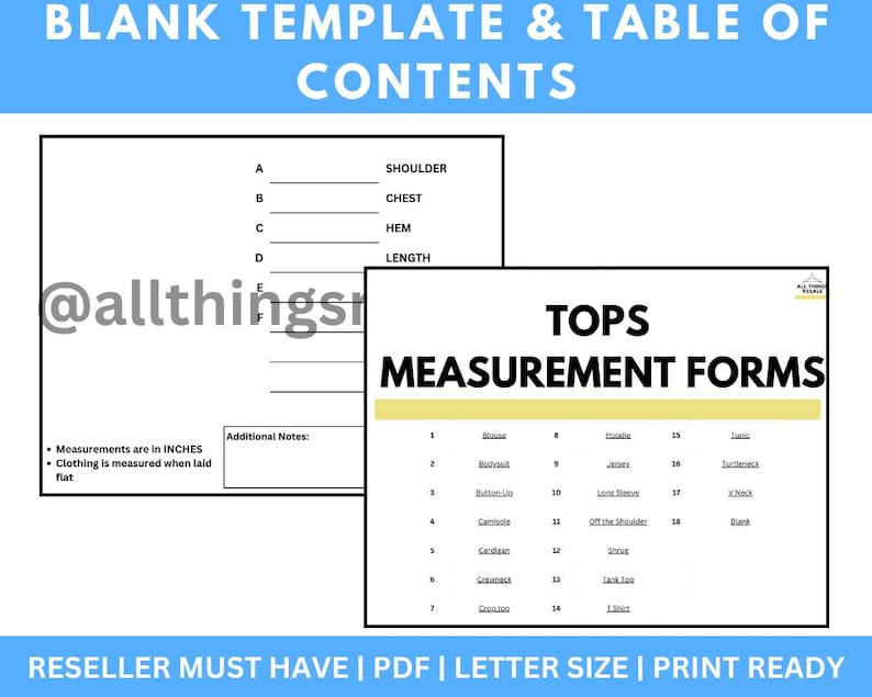 17 Tops Measurement Tool, Clothing Measurement Template, Clothing ...