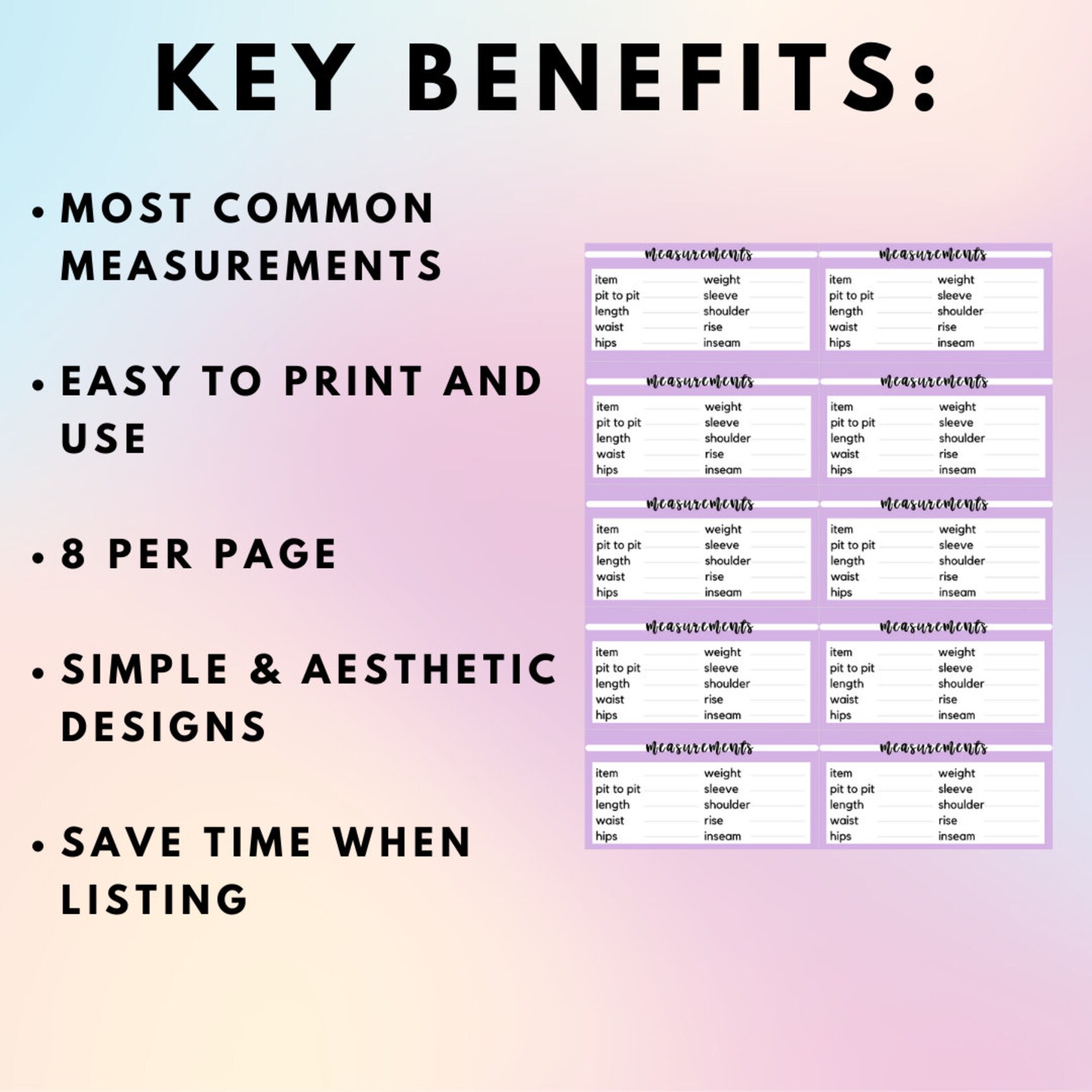 Clothing Reseller Measurements Sheet Form Poshmark Depop Ebay Mercari ...