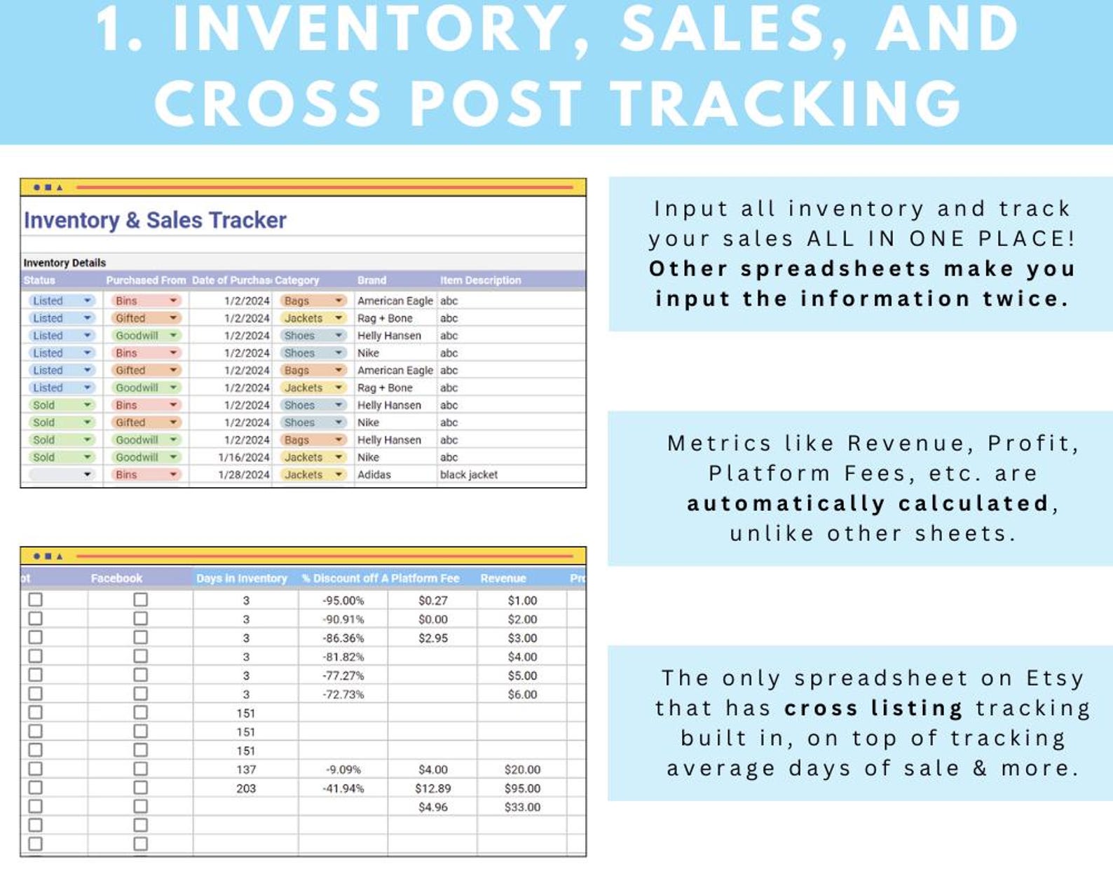 Reseller Inventory and Sales Spreadsheet Business Tracker for Google ...
