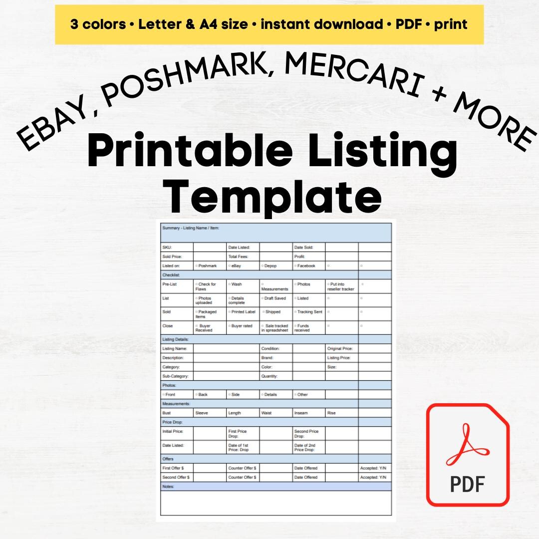 Poshmark Listing Template, Poshmark Printables, Poshmark Printable, Reseller Poshmark Template ...