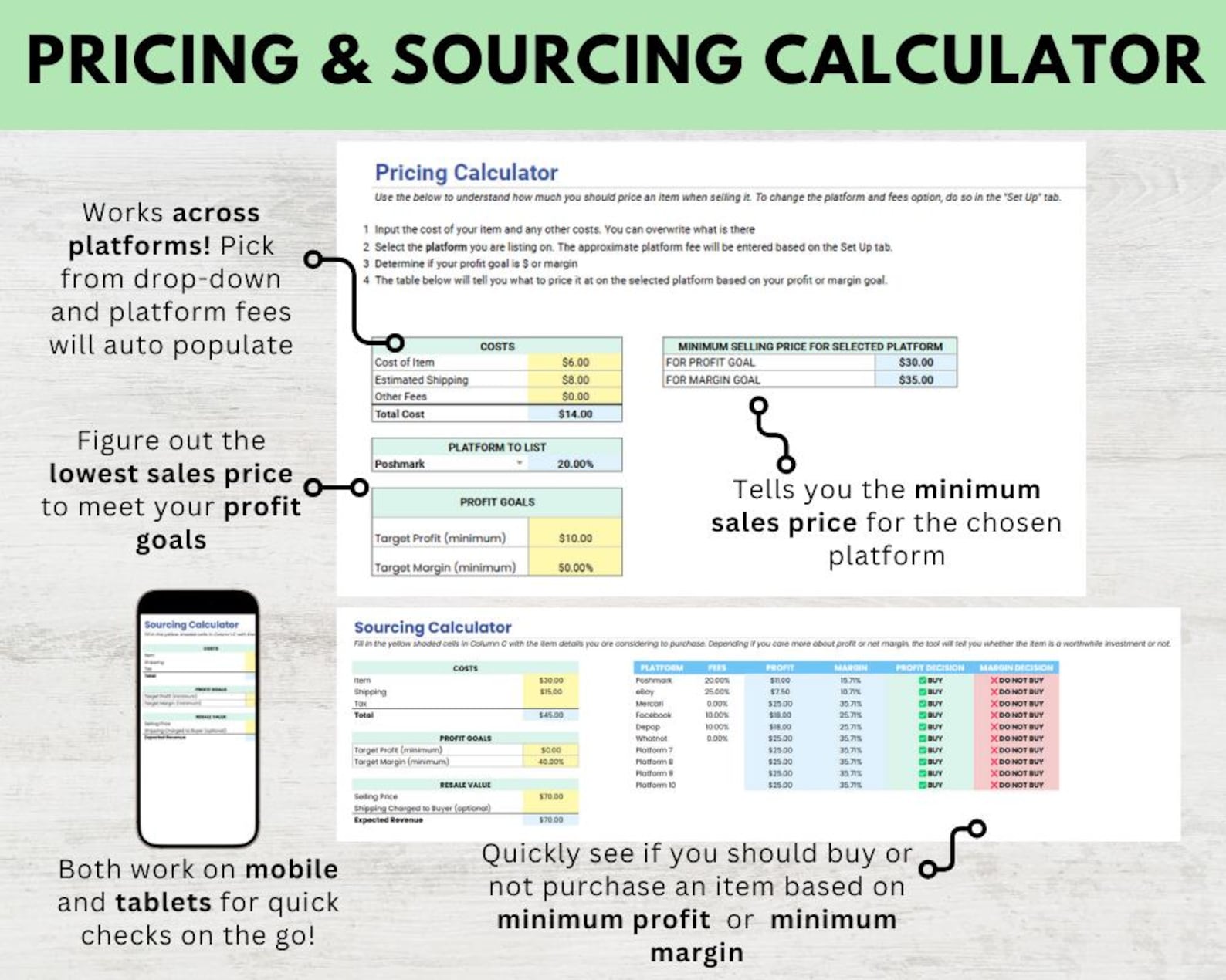 Reseller Spreadsheet, Spreadsheet for Resellers, Inventory Reselling ...