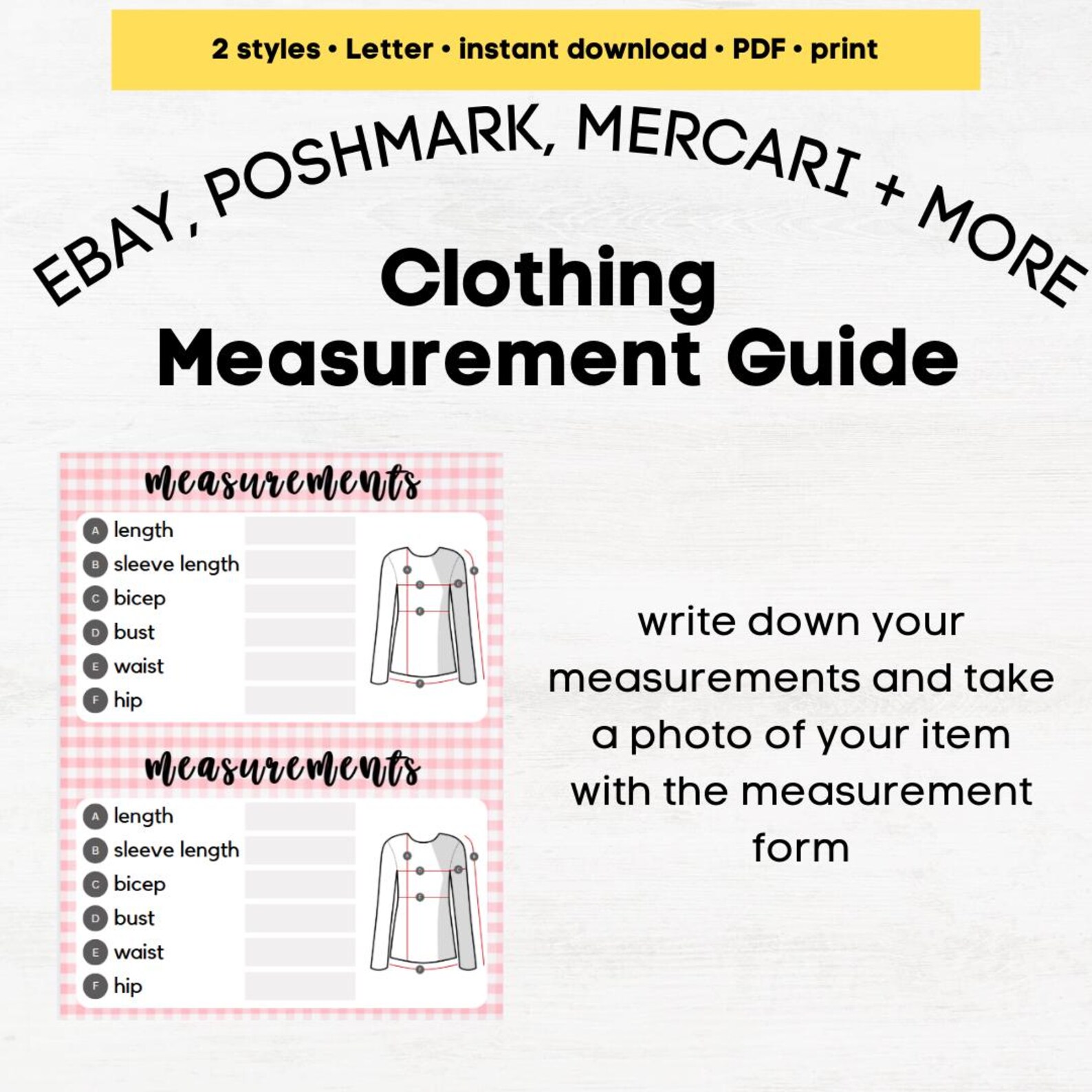Poshmark Measurement Template, Clothing Measurement Template PDF ...