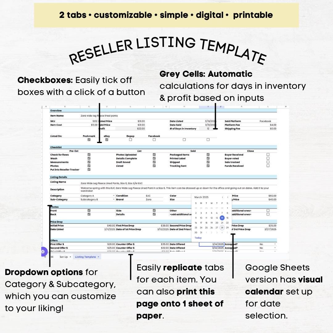 Reseller Listing Template, Ebay Listing, Reselling Listing Tracker ...