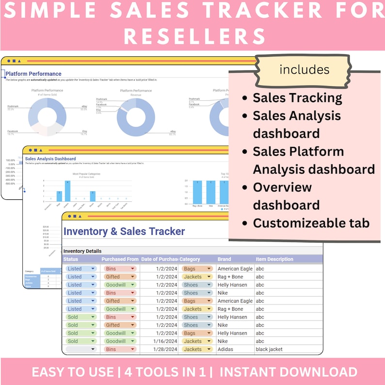 Reseller Inventory and Sales Spreadsheet Business Tracker for Google ...