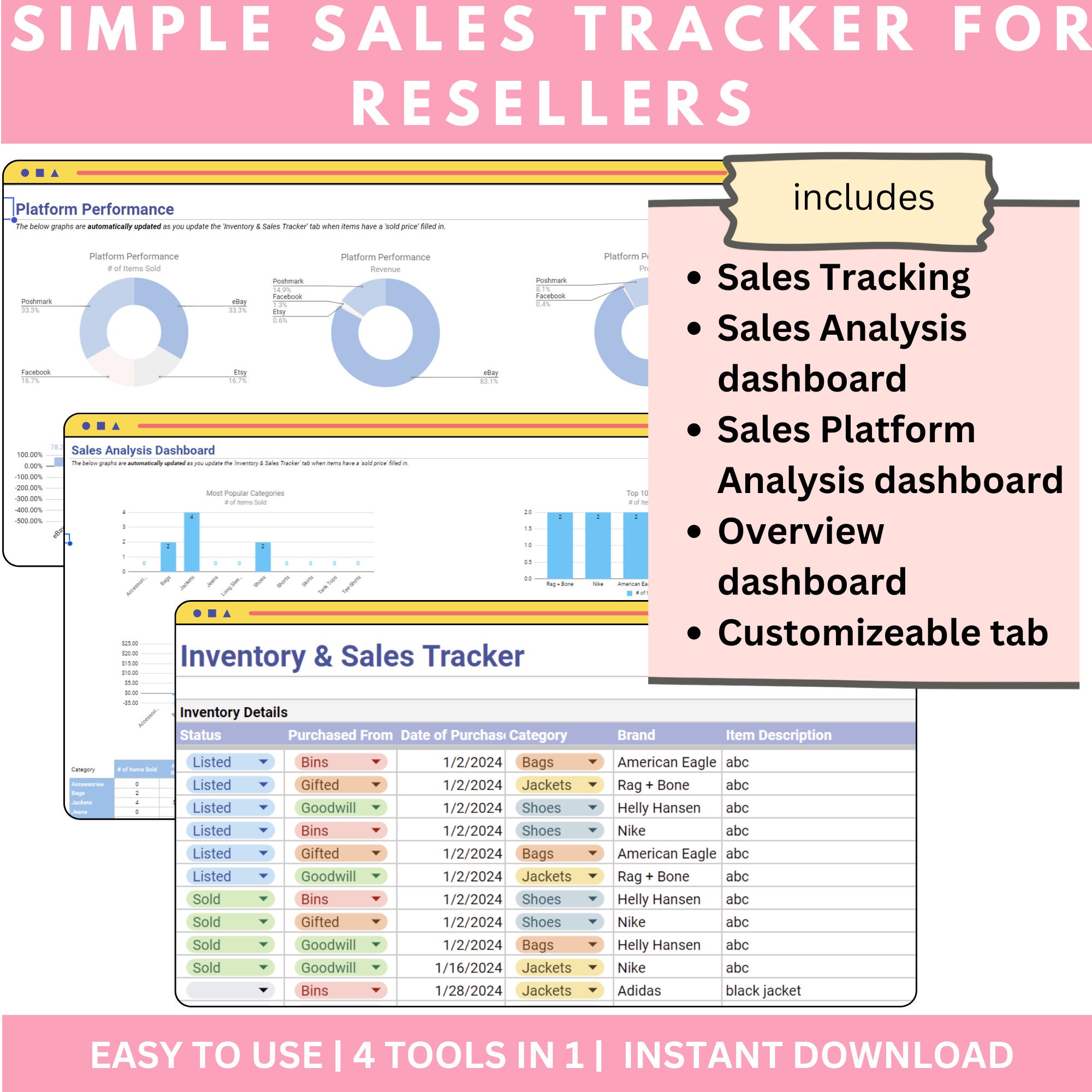 Reseller Inventory and Sales Spreadsheet Business Tracker for Google ...