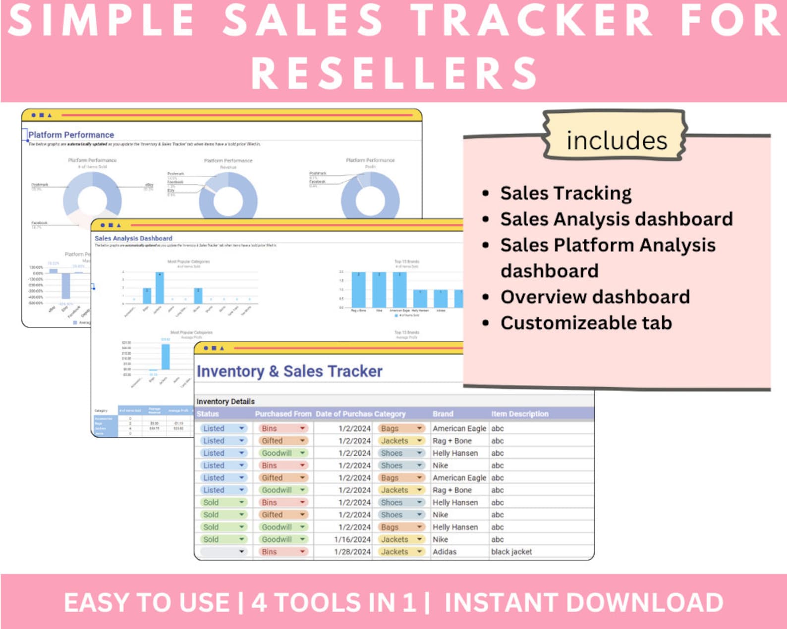 Reseller Inventory and Sales Spreadsheet Business Tracker for Google ...