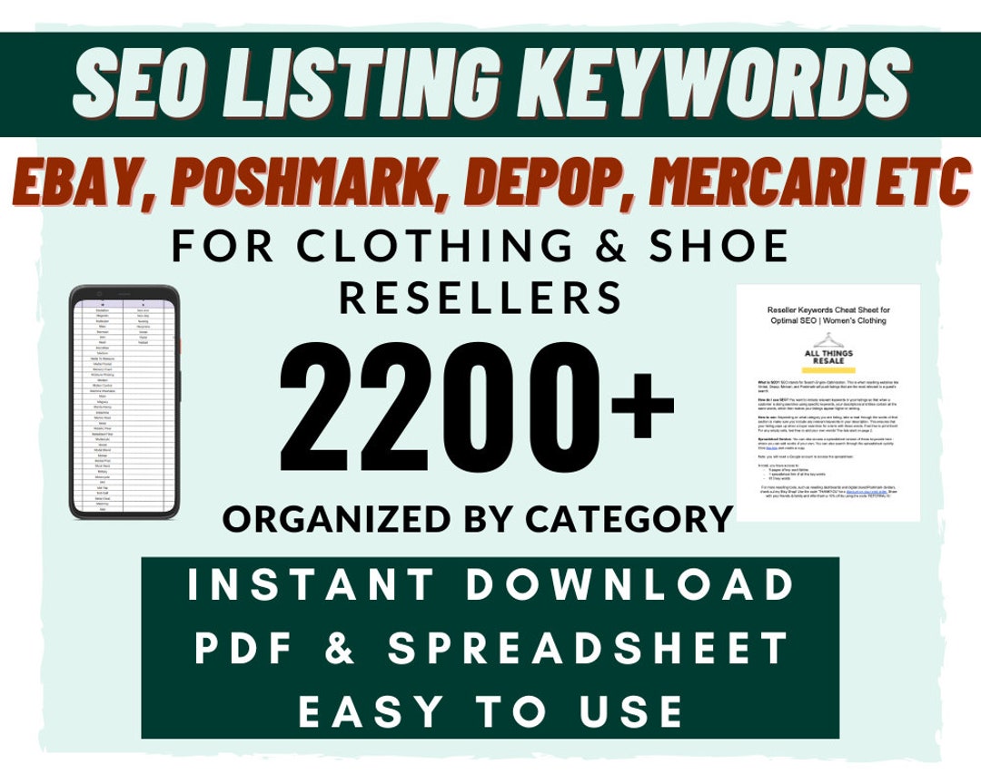 2200 Reseller Listing Keywords SEO Poshmark Depop Ebay Title Boost ...