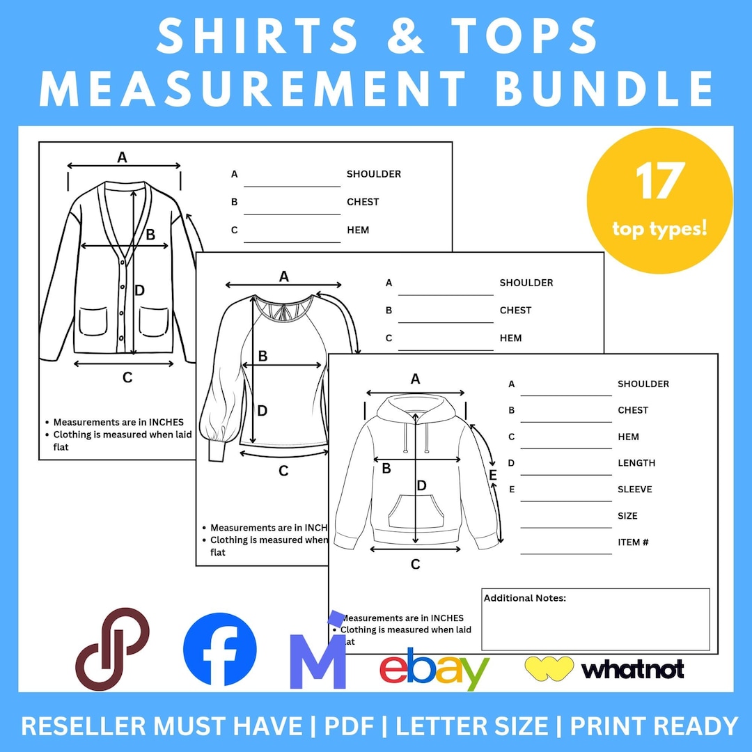 17 Tops Measurement Tool, Clothing Measurement Template, Clothing ...